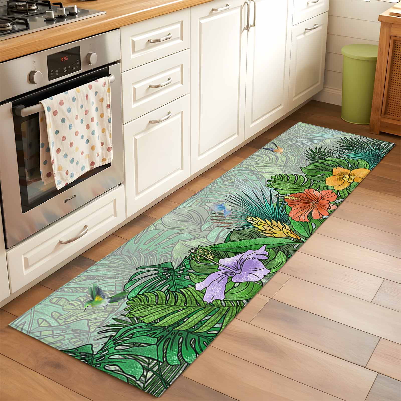 2x6 Kitchen Runner Rug, Tropical Plant Colorful Floral Non-Skid Rubber ...