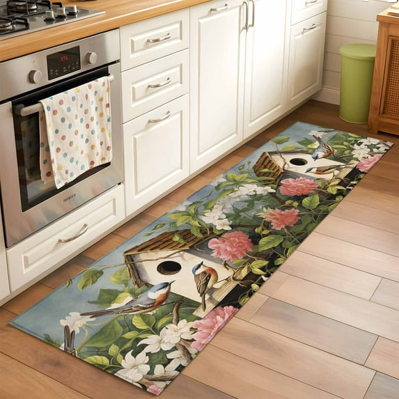 2x6 Kitchen Runner Rug, Vintage Birdhouse Non-Skid Rubber Backing Large ...