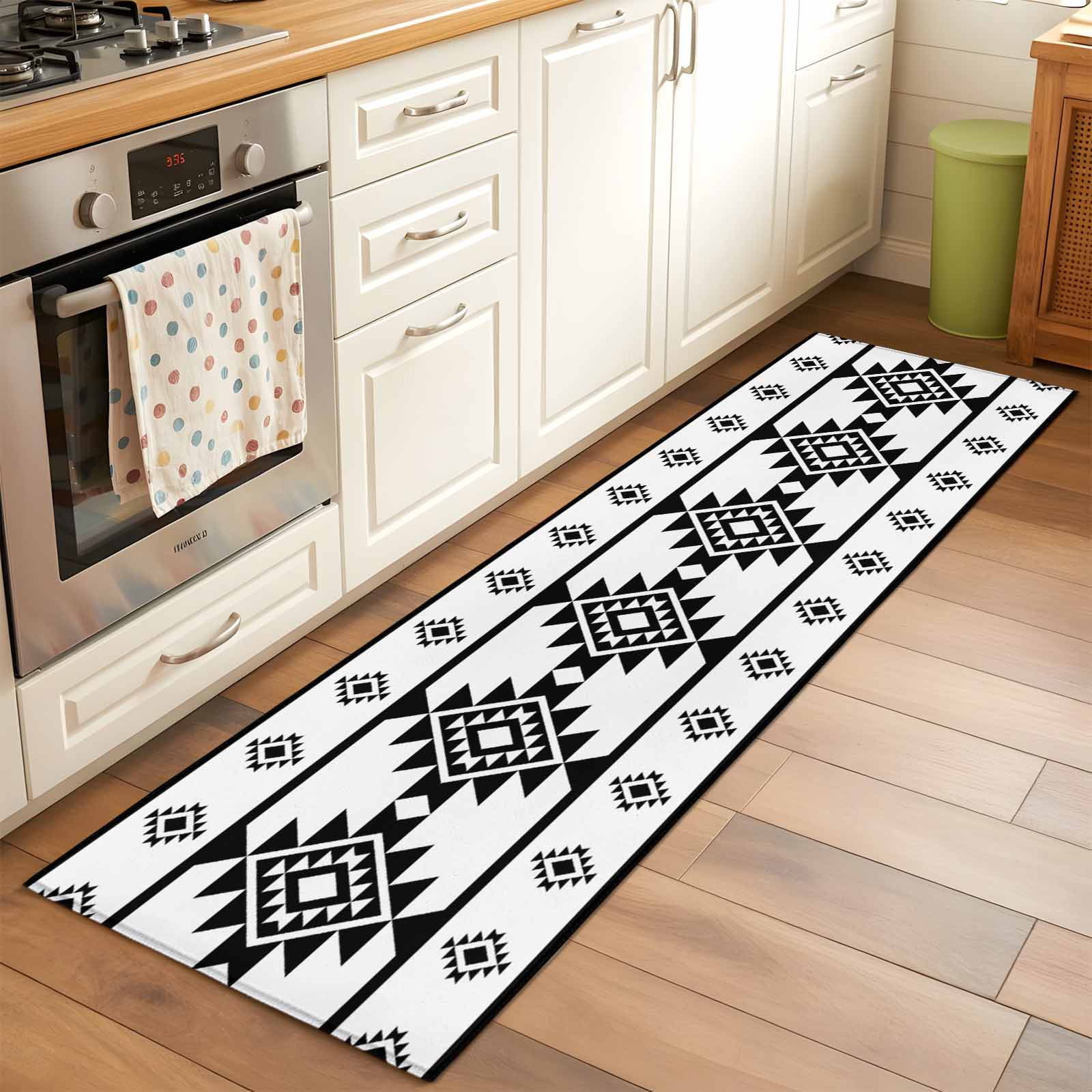 2x6 Kitchen Runner Rug, White Black Boho Non-Skid Rubber Backing Large ...