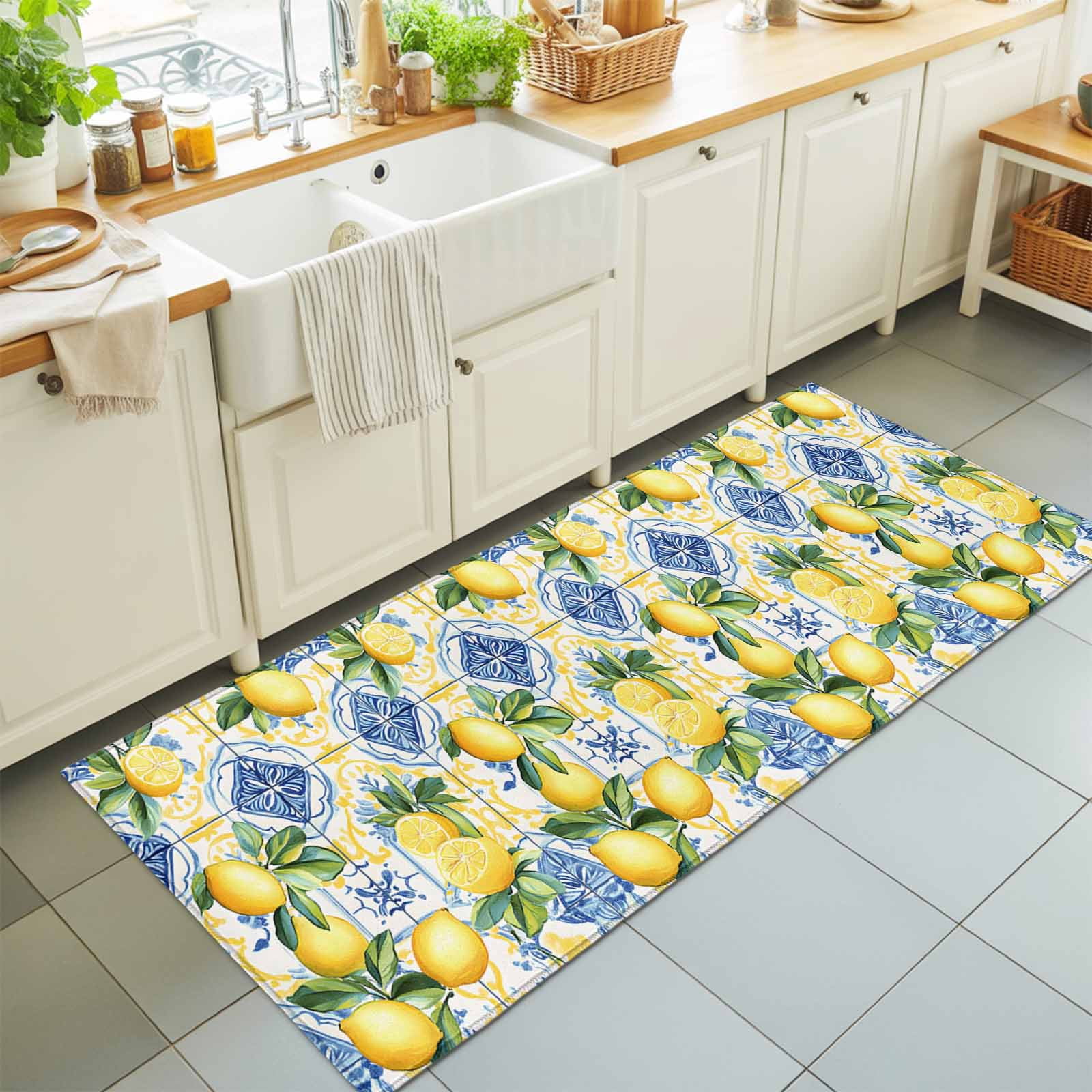 2x6 Lemon Fruit Runner Rug for Hallway, Washable Non Slip Low Pile Soft ...
