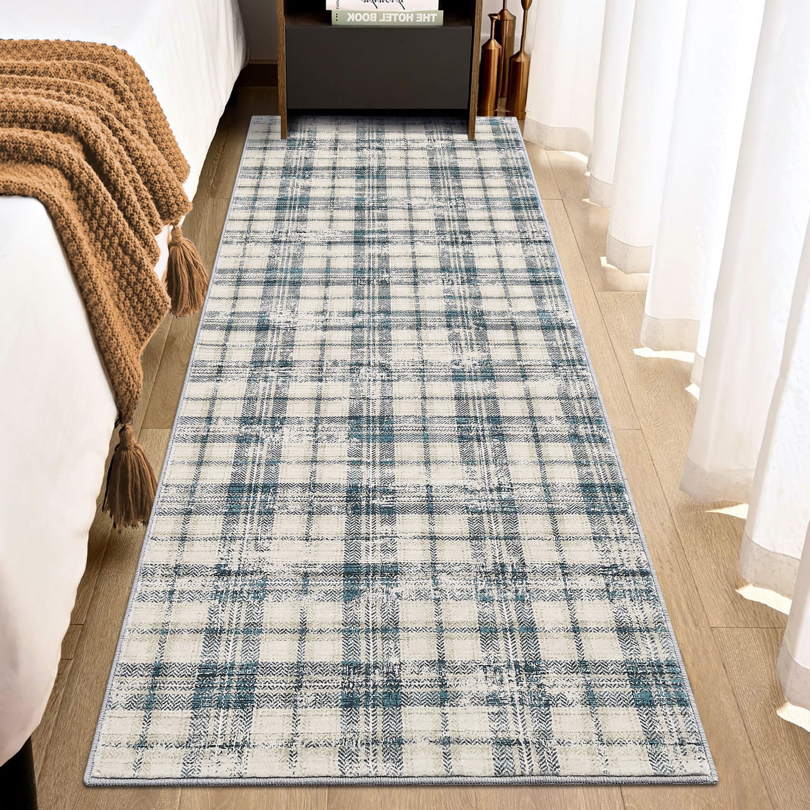 2x6 Modern Washable Tartan Plaid Area Rug - Soft Non-Slip Carpet for ...