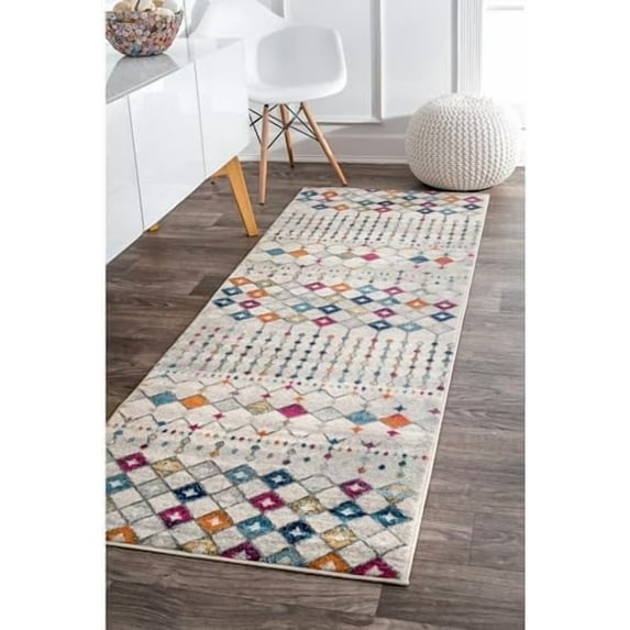 2x6 Moroccan Blythe Area Rug, Multicolor, Faded Bohemian Design, Stain ...