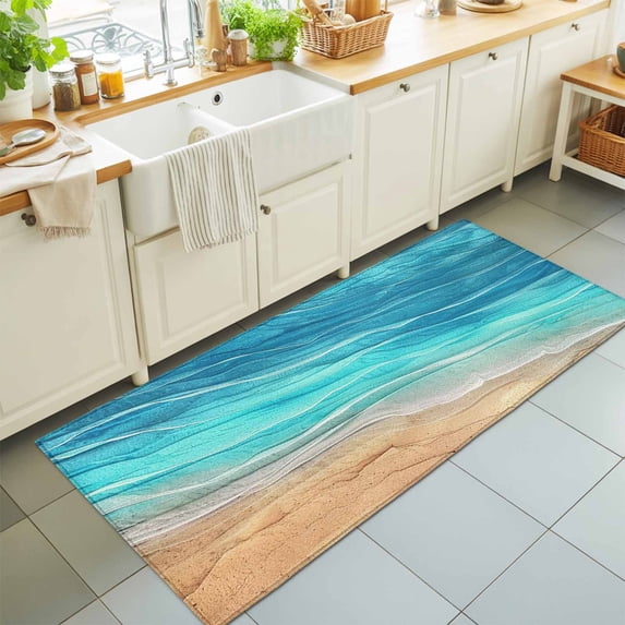 2x6 Ocean Wave Runner Rug for Hallway, Washable Non Slip Low Pile Soft ...