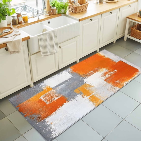 2x6 Orange Graffiti Runner Rug for Hallway, Washable Non Slip Low Pile ...