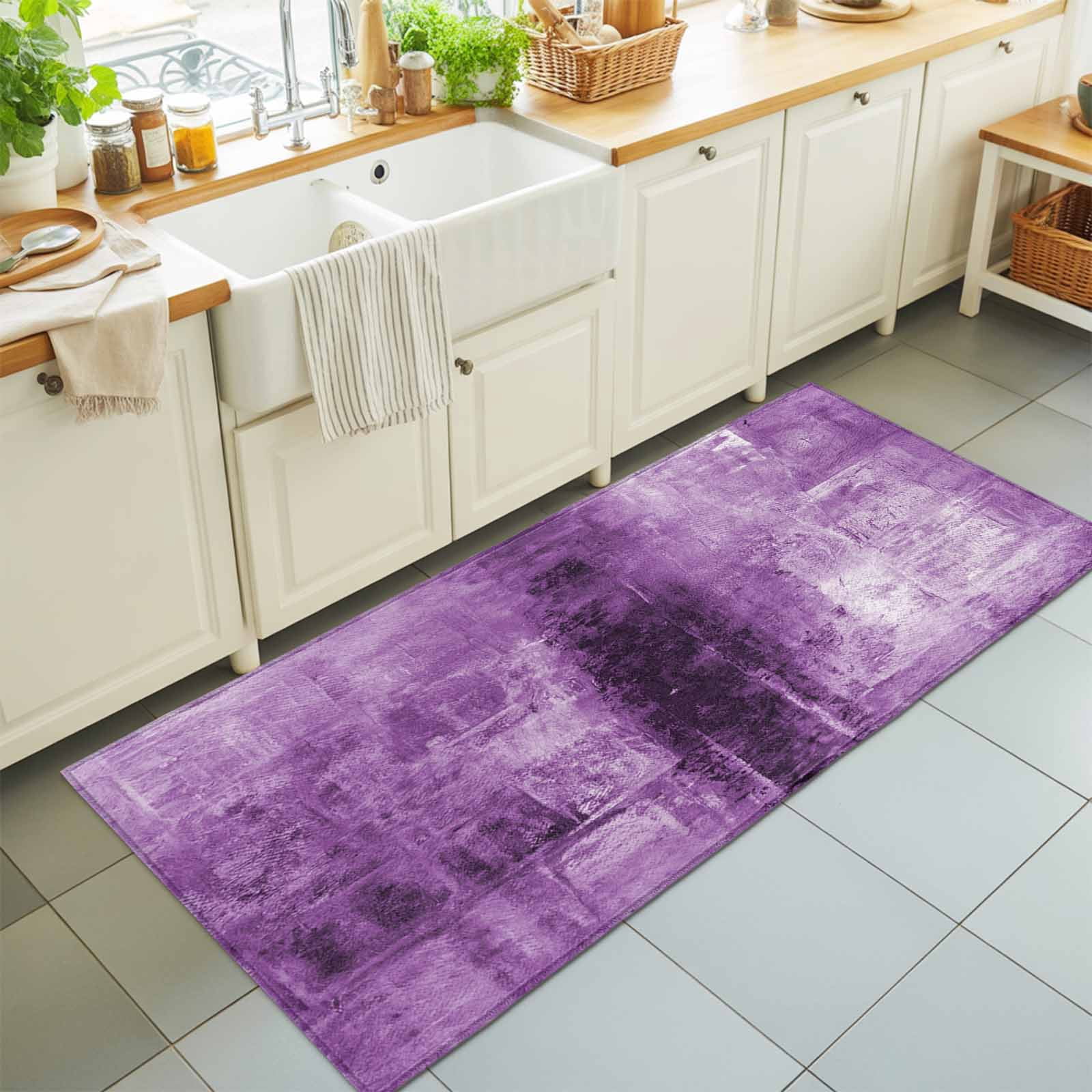 2x6 Purple Paint Runner Rug for Hallway, Washable Non Slip Low Pile ...