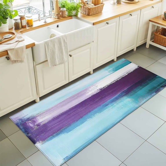 2x6 Purple Teal Ombre Runner Rug for Hallway, Washable Non Slip Low ...