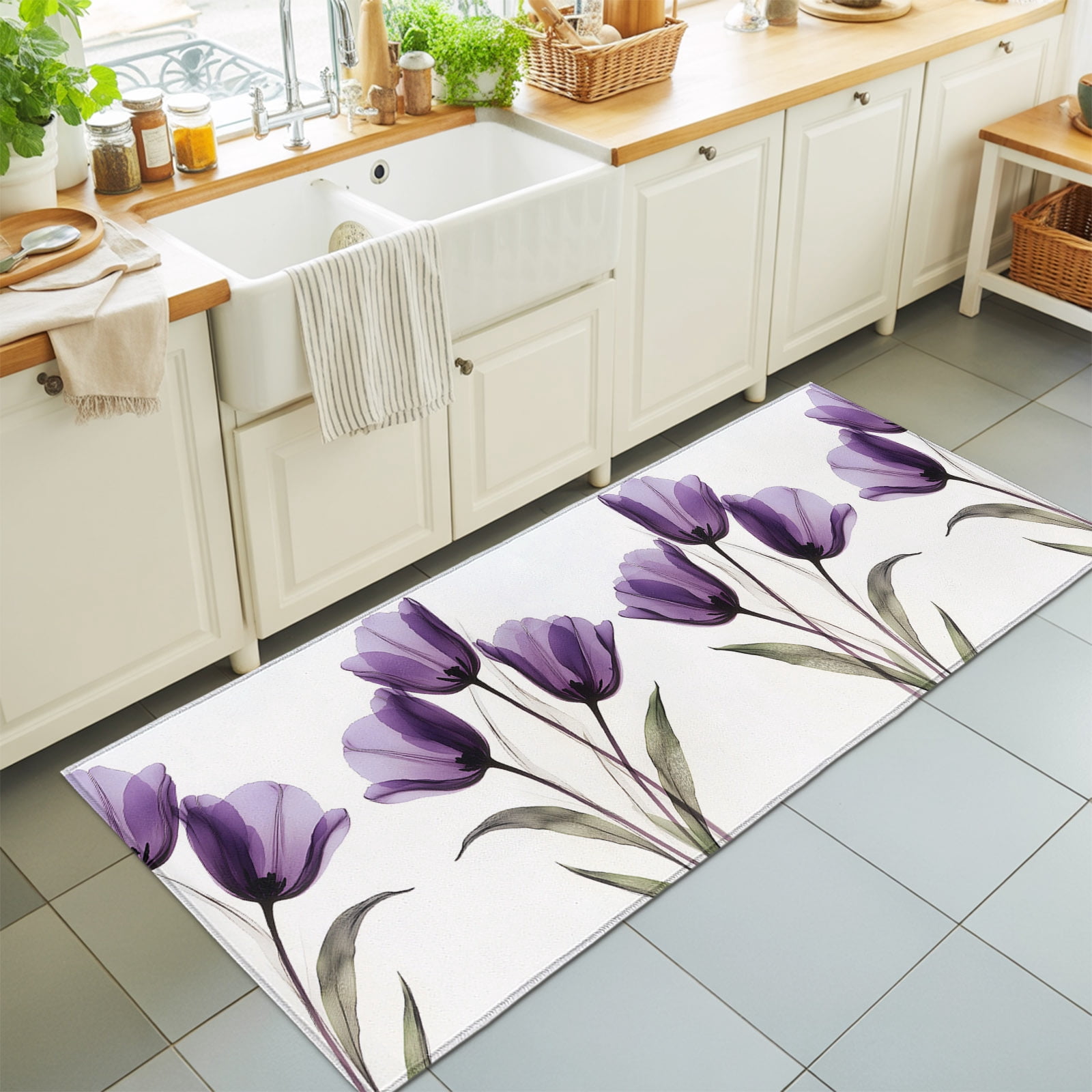 2x6 Purple Tulip Runner Rug for Hallway, Washable Non Slip Low Pile ...