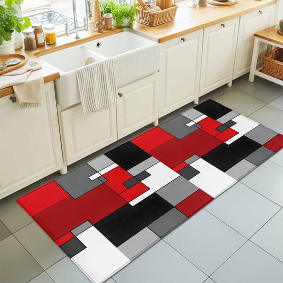 2x6 Red Black Gray Runner Rug for Hallway, Washable Non Slip Low Pile ...