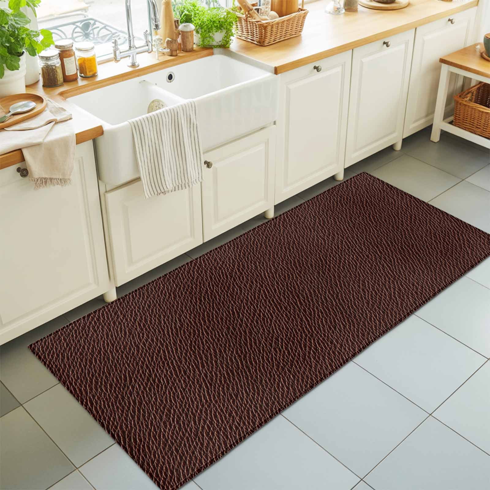 2x6 Red Leather Texture Runner Rug for Hallway, Washable Non Slip Low ...