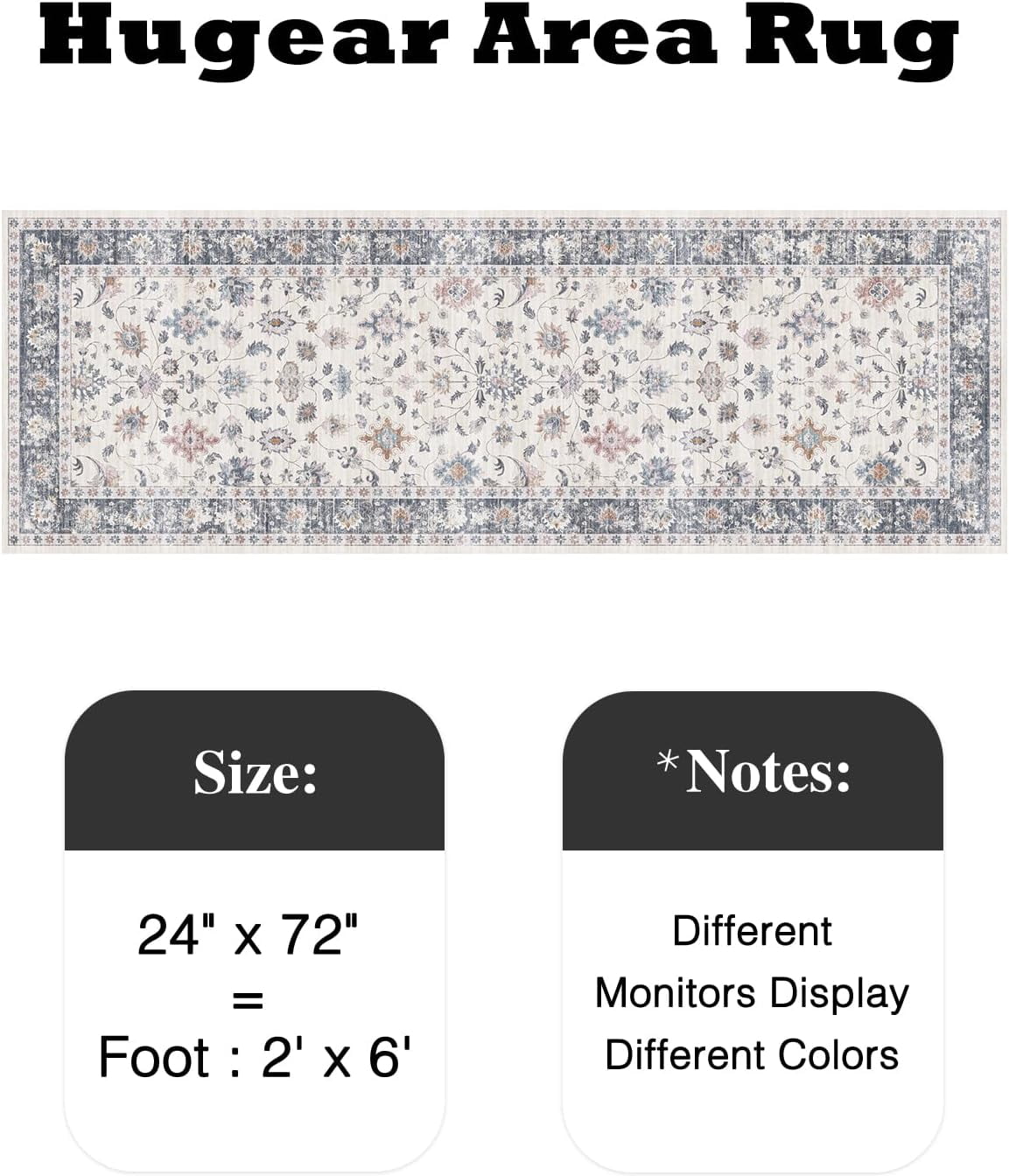 2x6 Runner Rug Hallway Vintage Blue Machine Washable Retro Floral Low ...