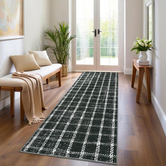 2x6 Runner Rug Washable Non Slip Kitchen Rugs Geometric Checkered Print ...