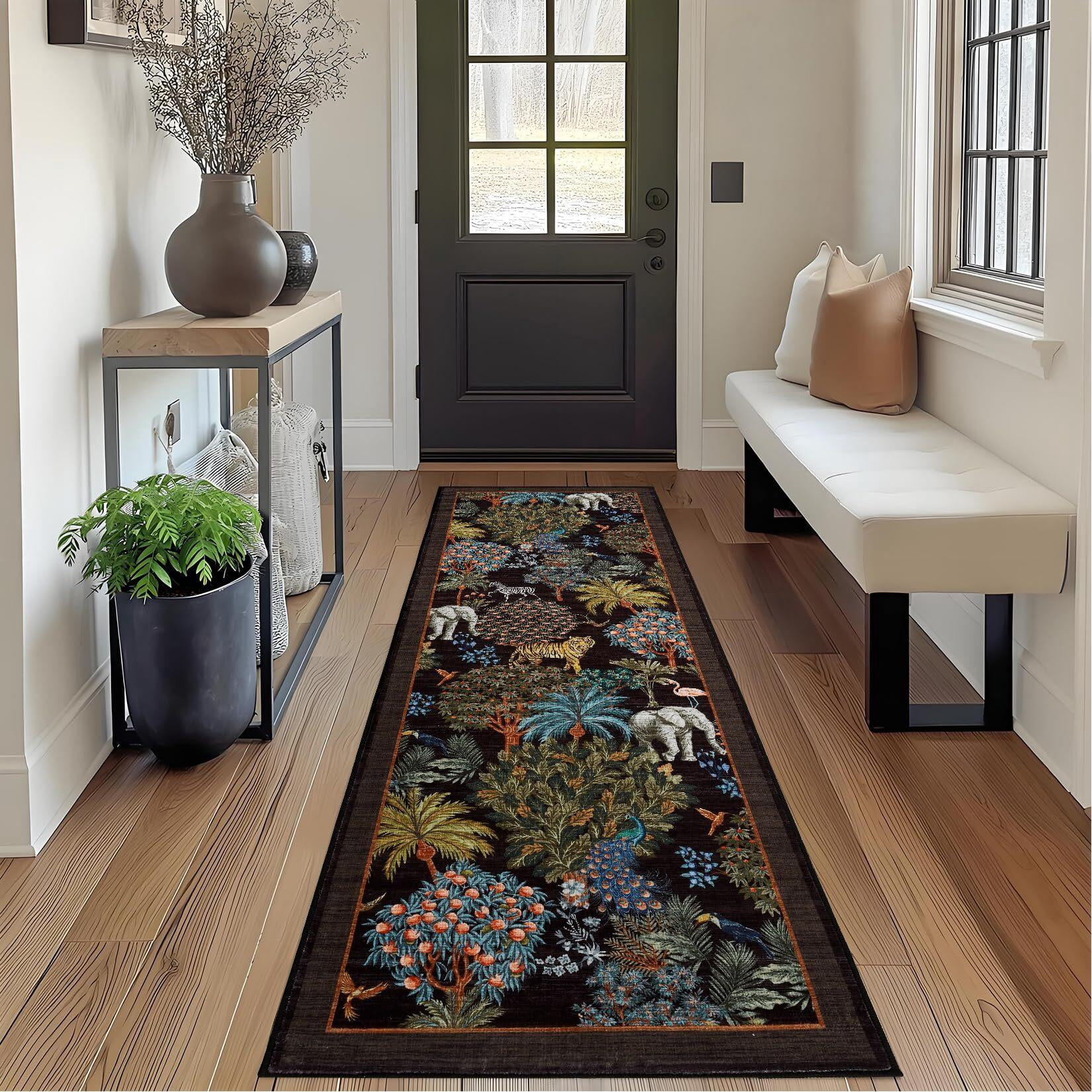 2x6 Runner Rug for Hallway, Washable Floral Throw Rug, Modern Jungle ...