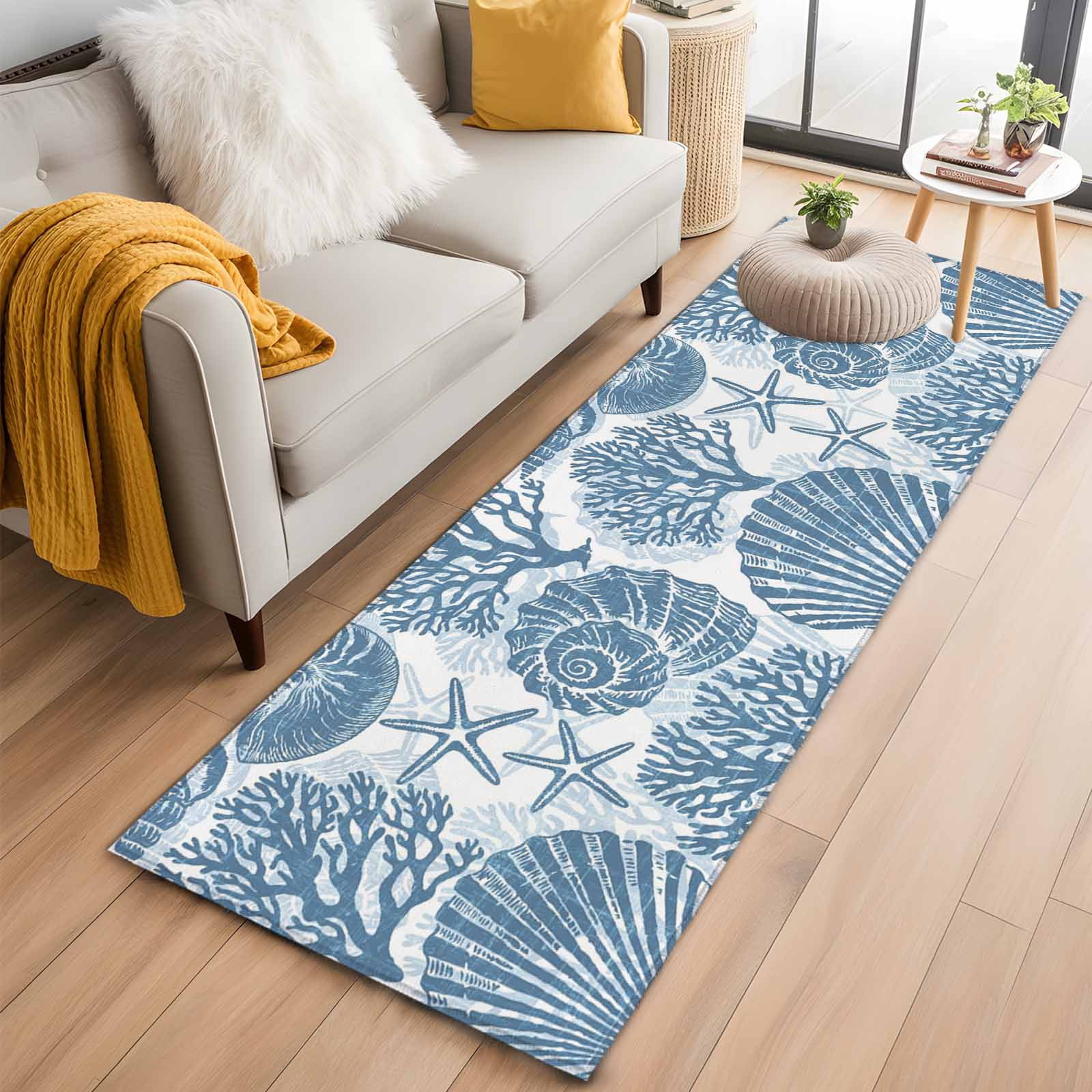 2x6 Runner Rugs for Hallway, Blue Coastal Washable Rug for Entryway ...