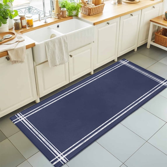 2x6 Solid Blue Color Runner Rug for Hallway, Washable Non Slip Low Pile ...