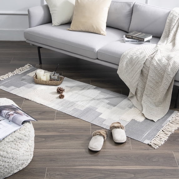 2x6 Tufted Gray Area Rug, Non-Slip Low Pile Indoor Floor Mat for Living ...