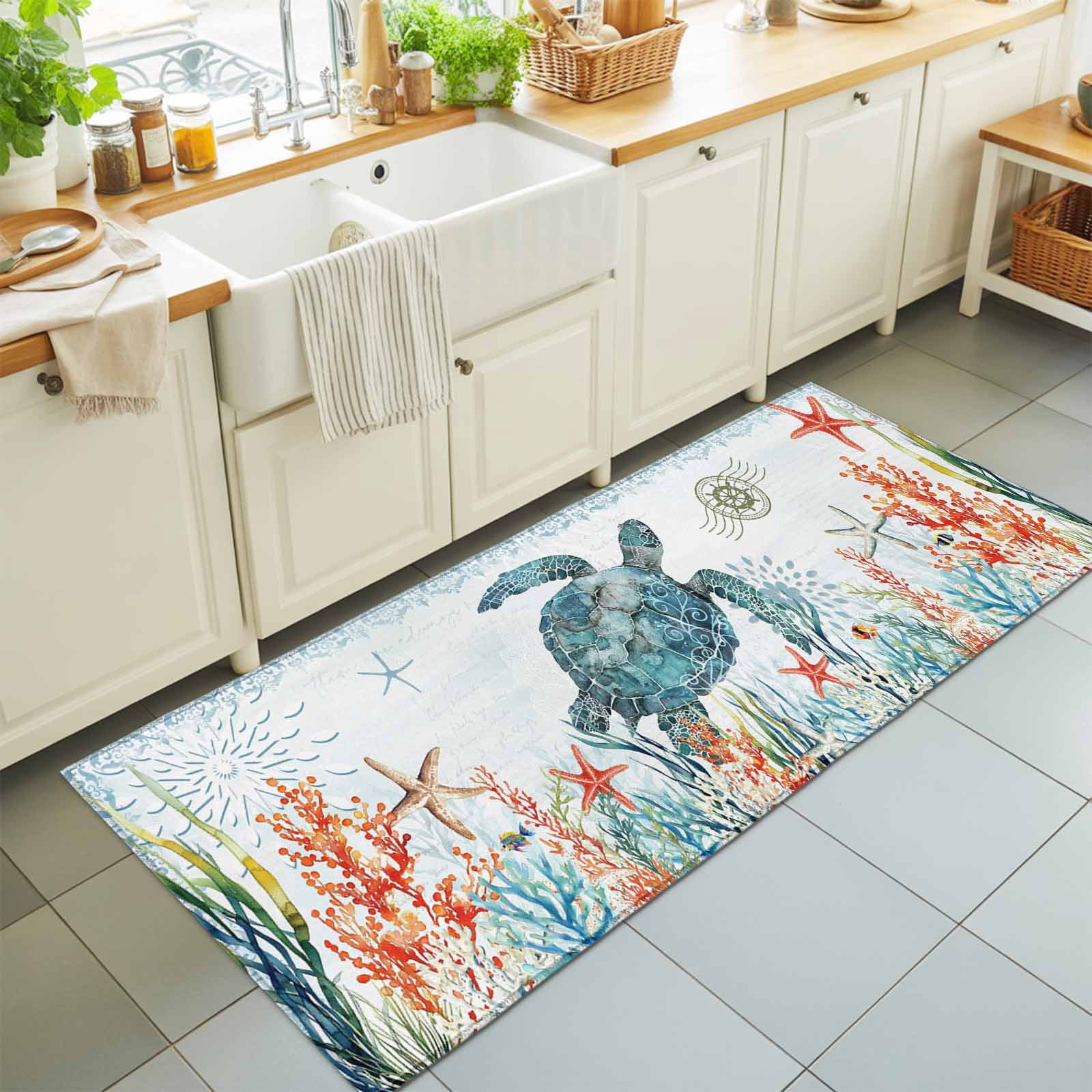 2x6 Turtle Runner Rug for Hallway, Washable Non Slip Low Pile Soft ...