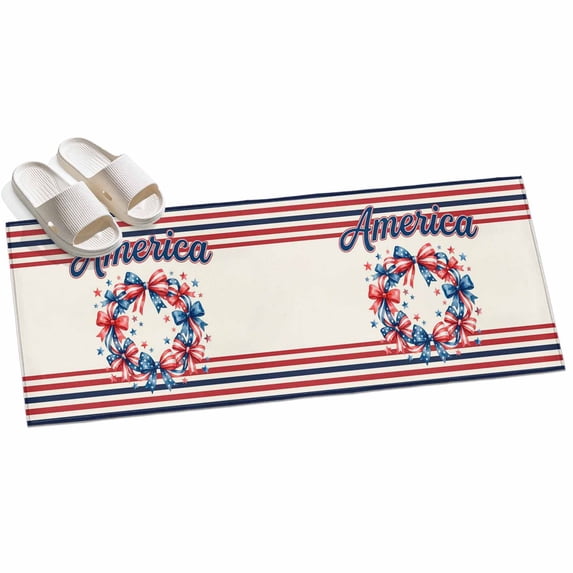 2x6 Washable Area Rugs,4th of July Red Blue Bow Stars Non-Slip Ultra ...
