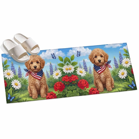 2x6 Washable Area Rugs,Cute Dog USA Flag Scarf Non-Slip Ultra Soft Rug ...