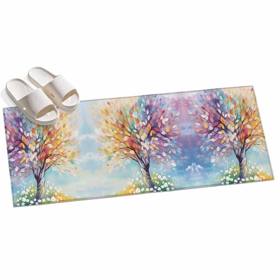 2x6 Washable Area Rugs,Impressionist Rainbow Tree with Daisies Non-Slip ...