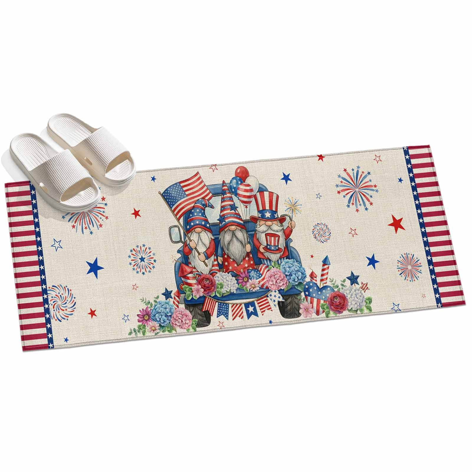 2x6 Washable Area Rugs,Independence Day Gnome Flower Truck Non-Slip ...