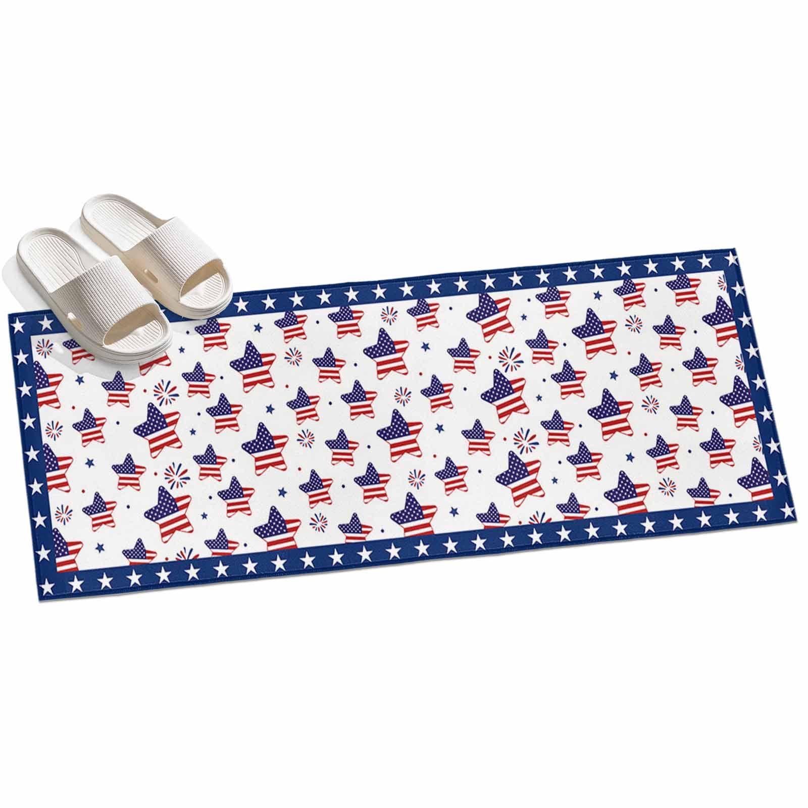 2x6 Washable Area Rugs,Independence Day Patriotic Star on White Non ...