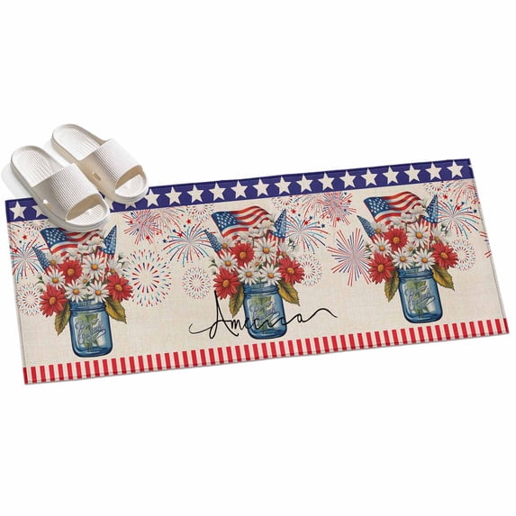 2x6 Washable Area Rugs,Memorial Day Flower Patriotic Flag Non-Slip ...