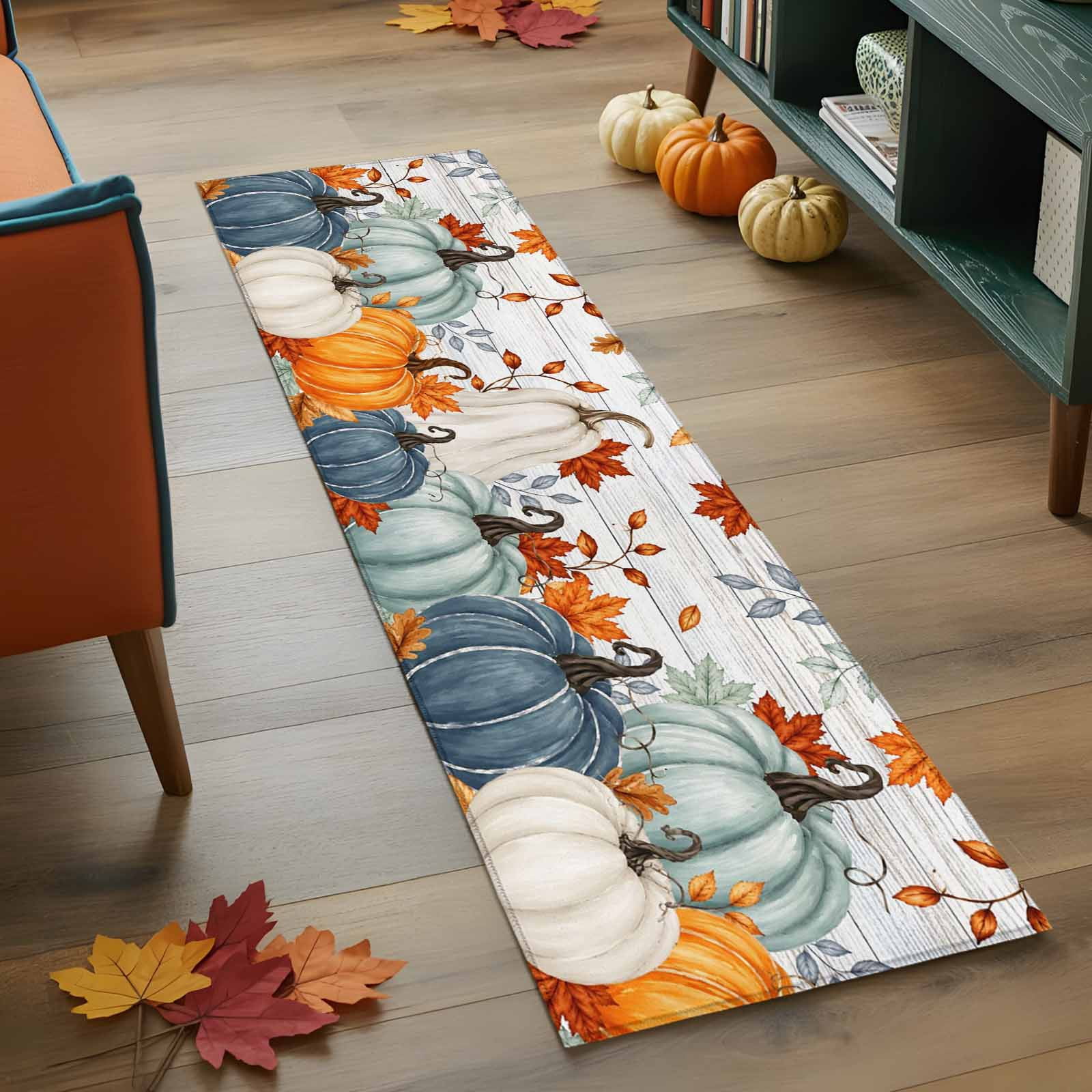 2x6 Washable Area Rugs,Thanksgiving Pumpkin Maple Leaf Non-Slip Soft ...