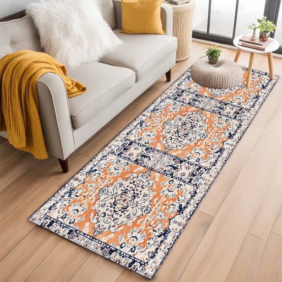 2x6 Washable Runner Rug, Bohemian Orange Non-Slip Hallway Runner for ...