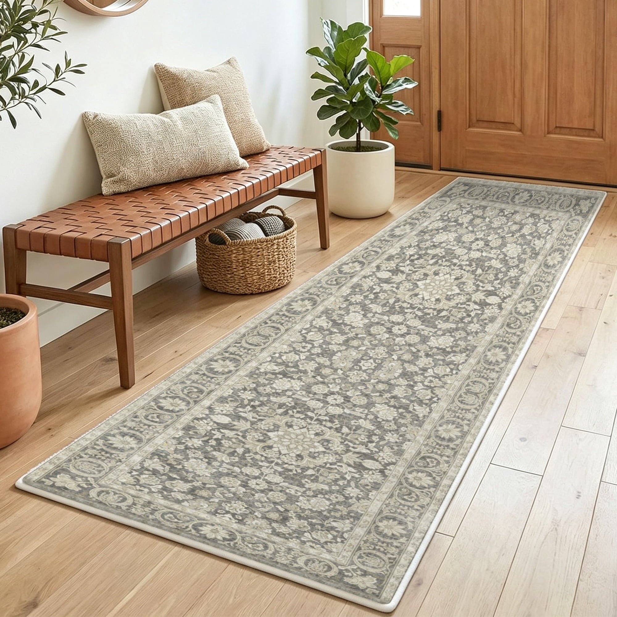 2x6 Washable Runner Rug for Hallway, Soft Low Profile Non Slip Vintage ...