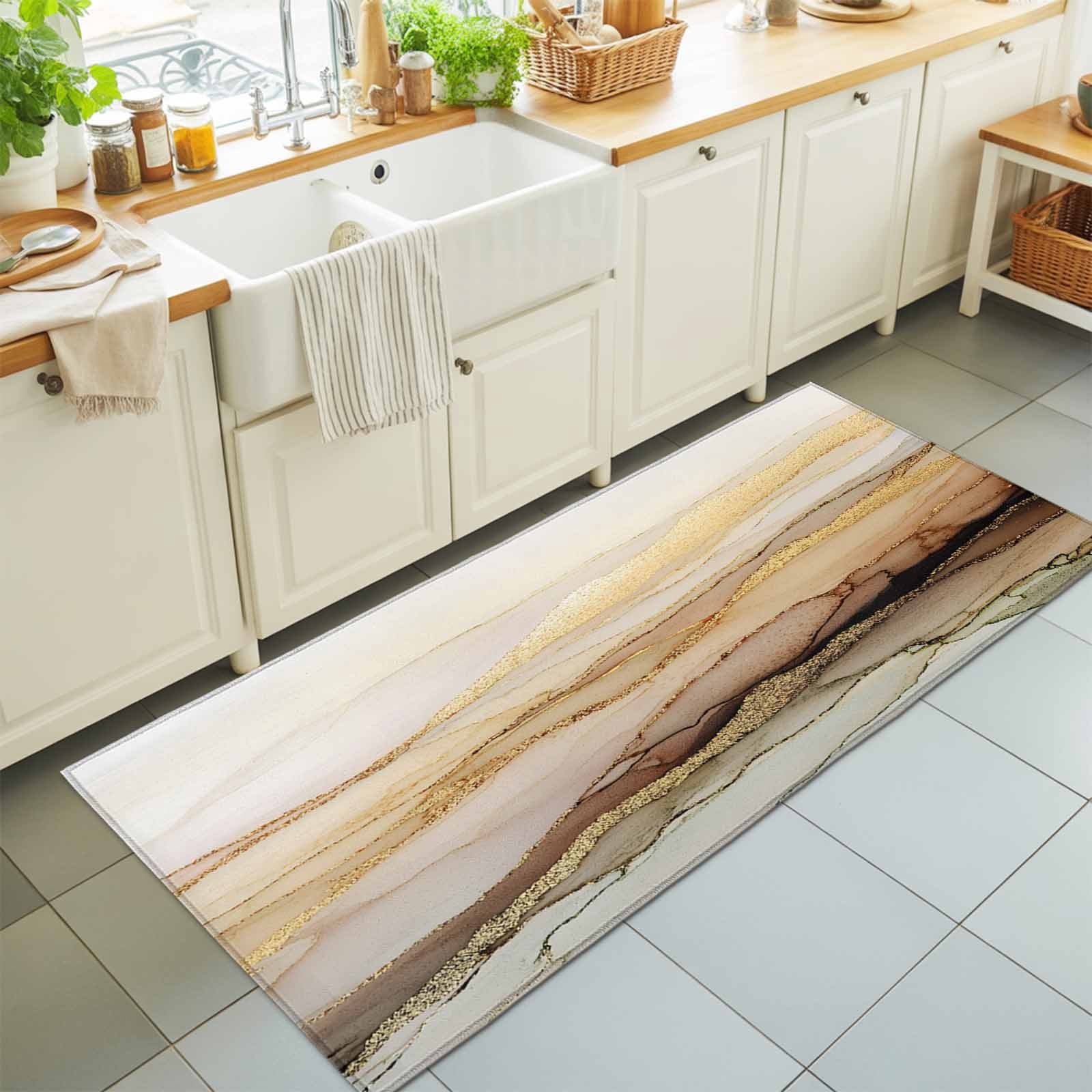 2x6 Yellow Brown Marble Texture Runner Rug for Hallway, Washable Non ...