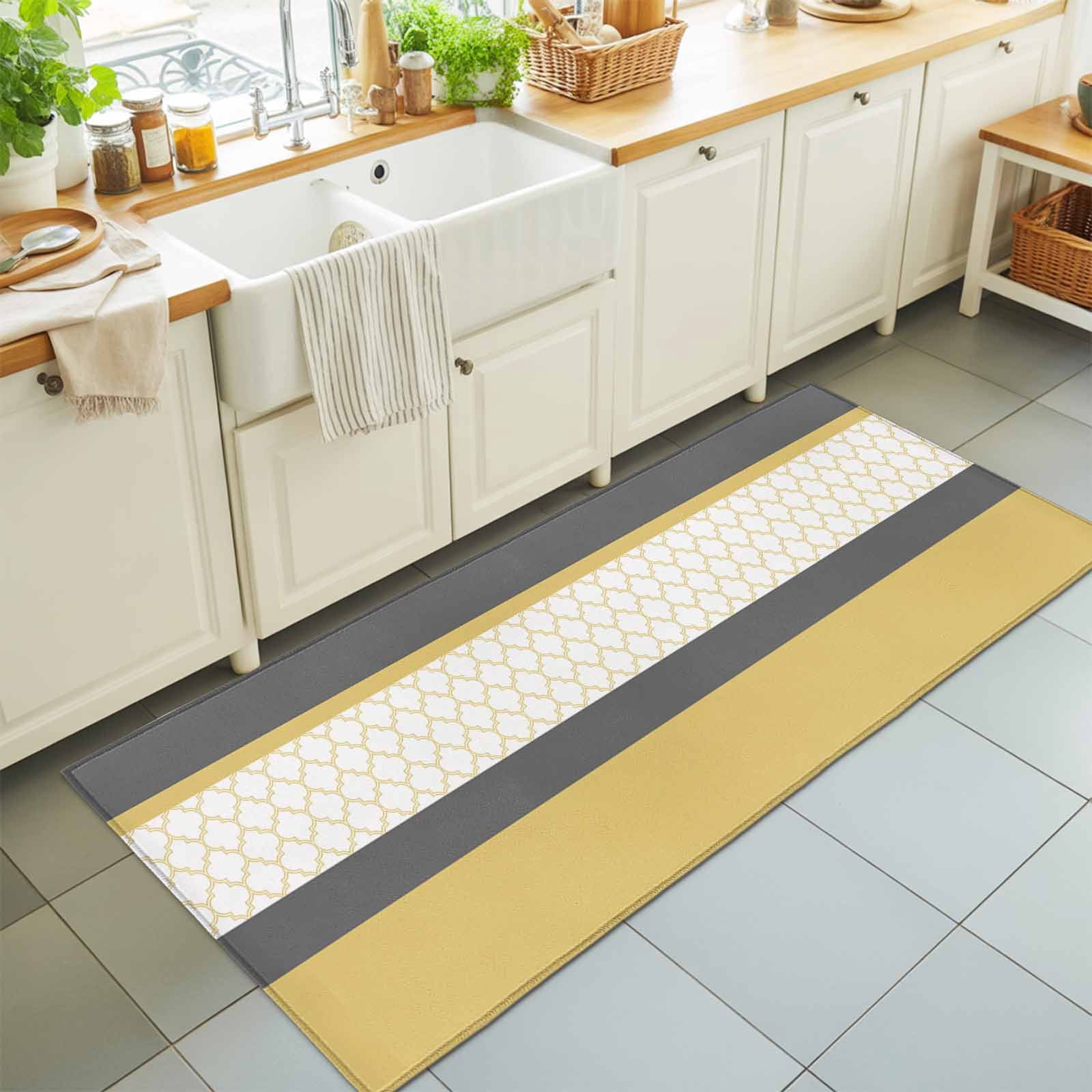 2x6 Yellow Gray Geometric Runner Rug for Hallway, Washable Non Slip Low ...