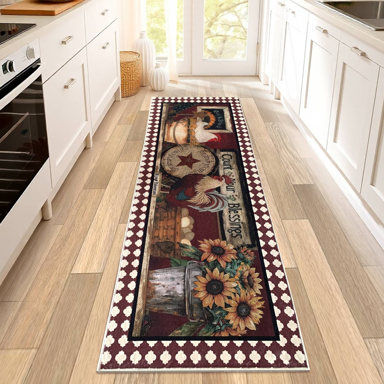 2x6 ft Rooster Style Area Rug Runner Farmhouse Style Sunflower Decor ...