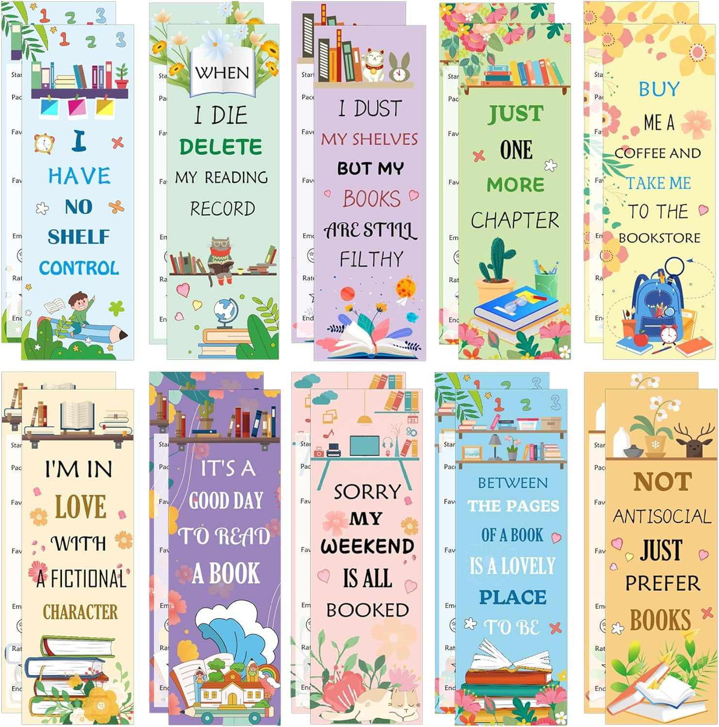 2x6 inch Book Tracker Bookmark 100pcs Paper Bookmarks Double-Sided ...