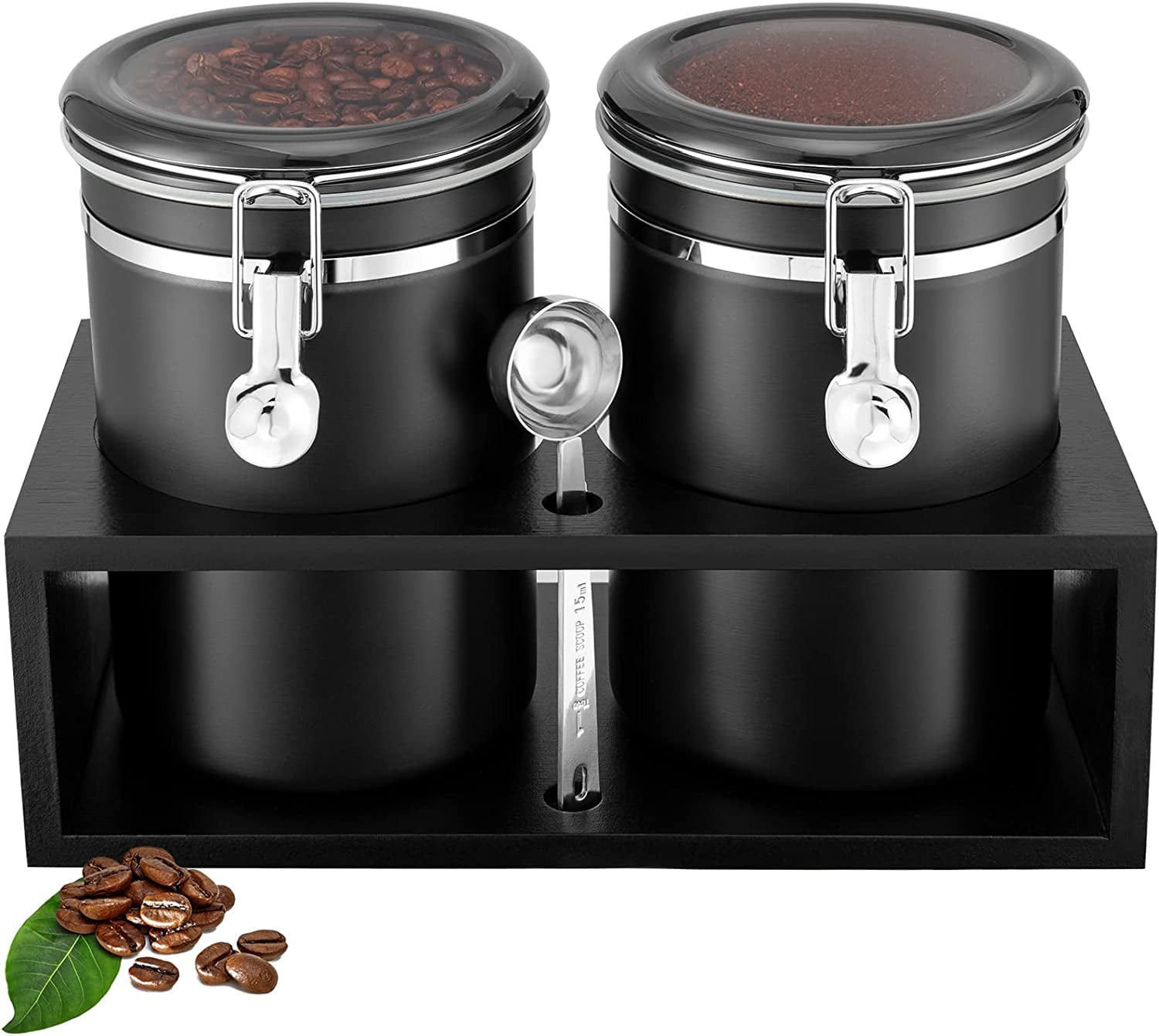 2x66OZ Sugar Coffee Canisters with Shelf, 304 Stainless Steel Coffee ...