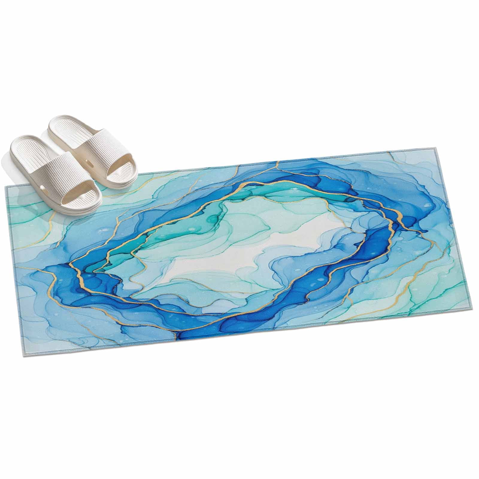 2x6ft Area Rug,Abstract Blue Green Marble Texture Washable Large Rugs ...