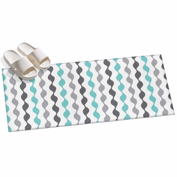 2x6ft Area Rug,Abstract Teal Gray White Wavy Lines Washable Large Rugs ...