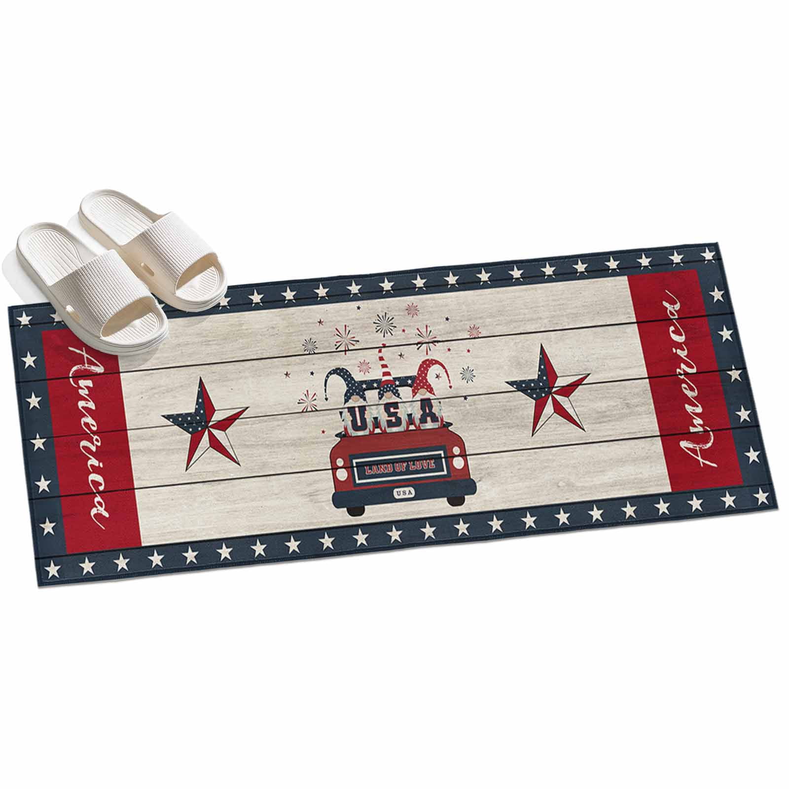 2x6ft Area Rug,American Flag Old Truck with Gnomes Washable Large Rugs ...