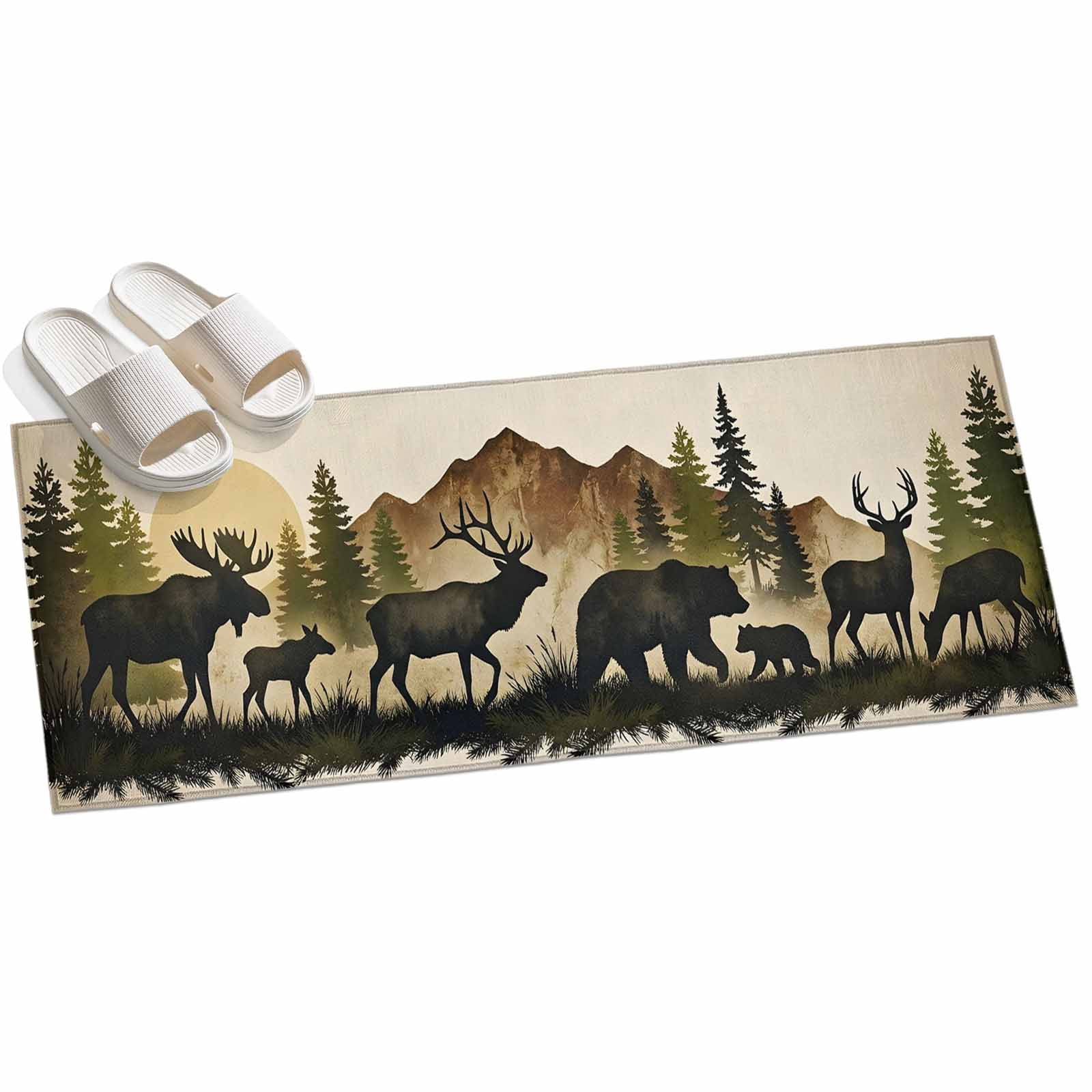 2x6ft Area Rug,Animal Elk Bear Silhouette Washable Large Rugs Soft Non ...