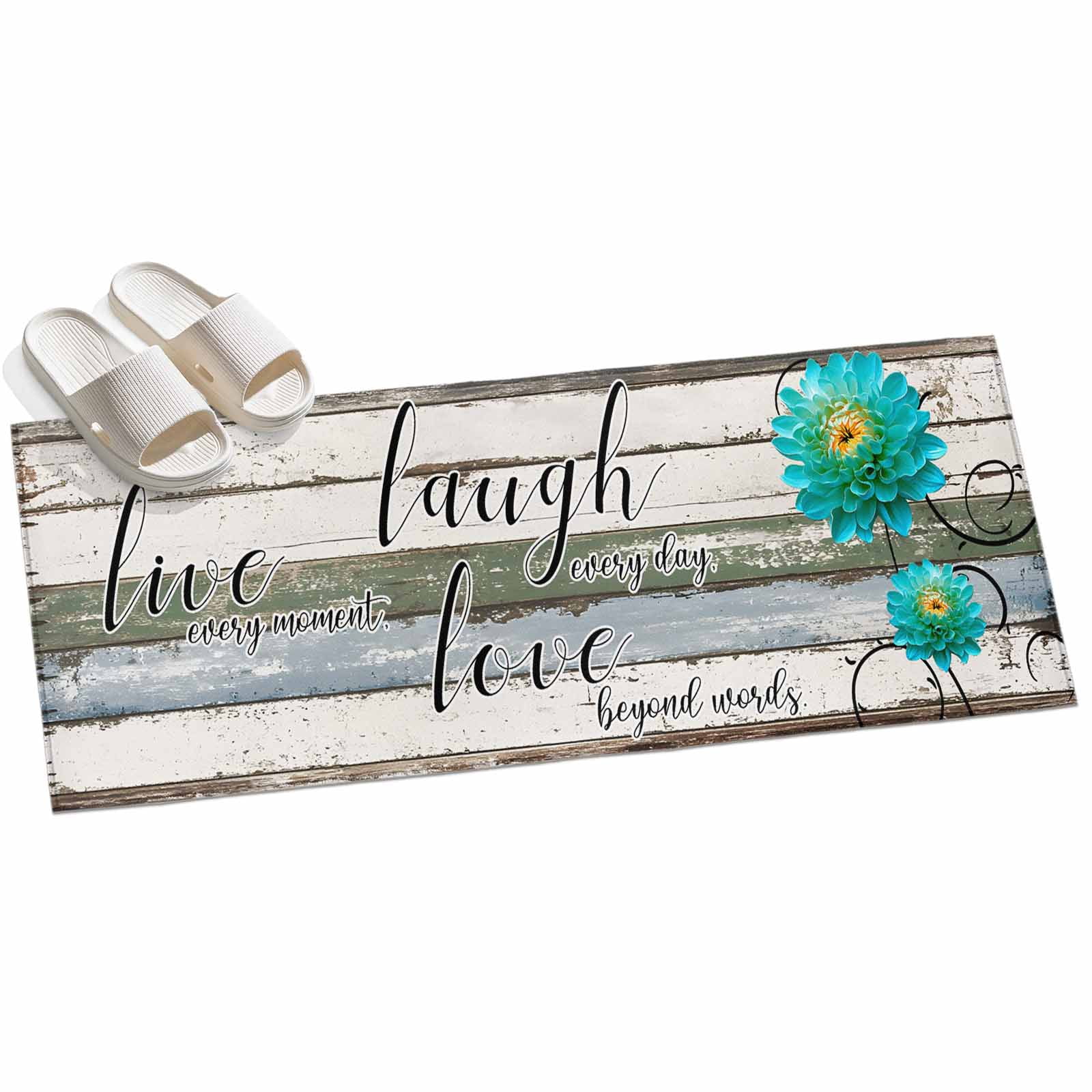 2x6ft Area Rug,Blue Blossom Flower on Wood Barn Washable Large Rugs ...