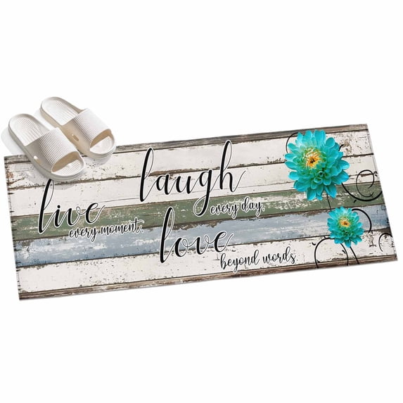 2x6ft Area Rug,Blue Blossom Flower on Wood Barn Washable Large Rugs ...