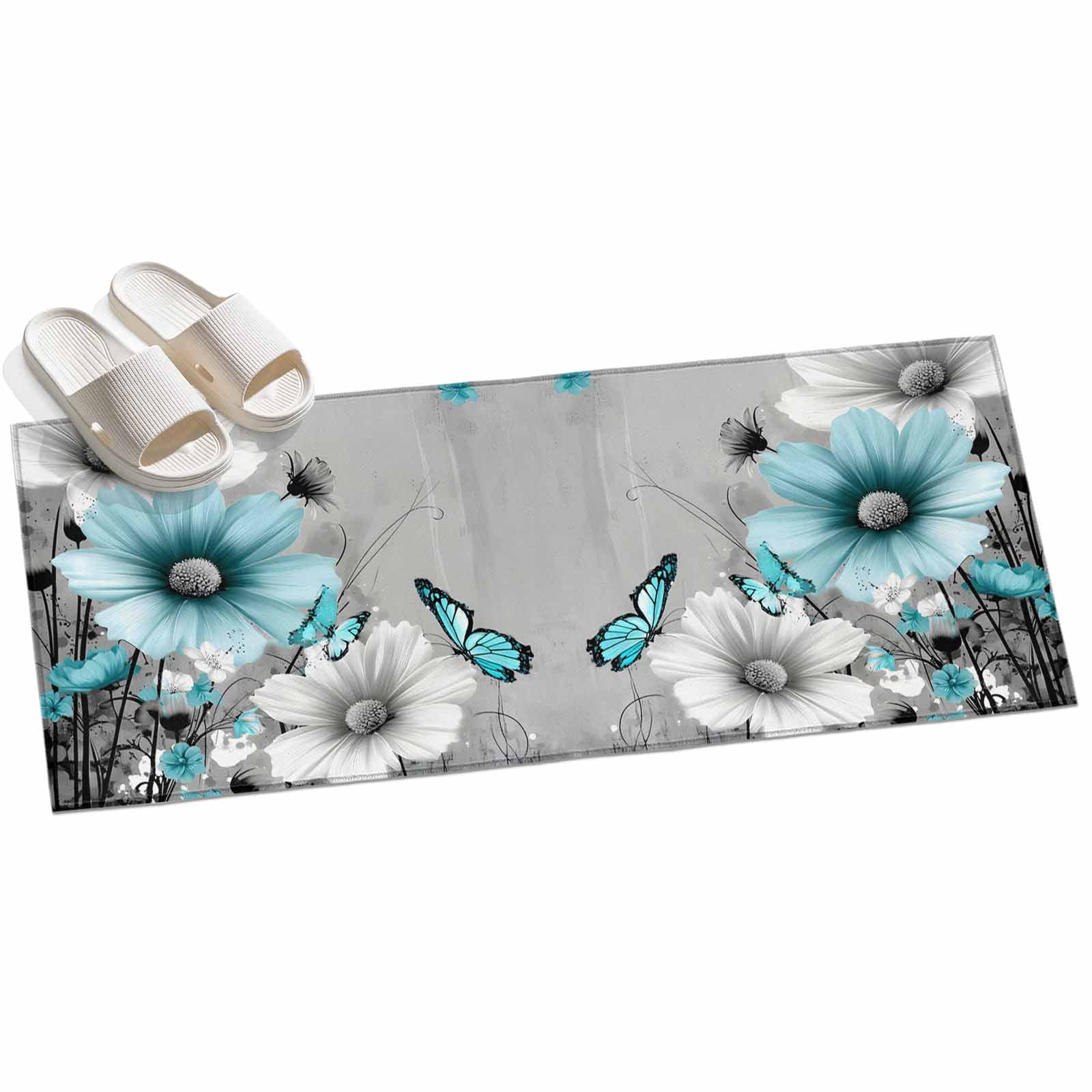 2x6ft Area Rug,Blue White Daisy Butterfly Washable Large Rugs Soft Non ...