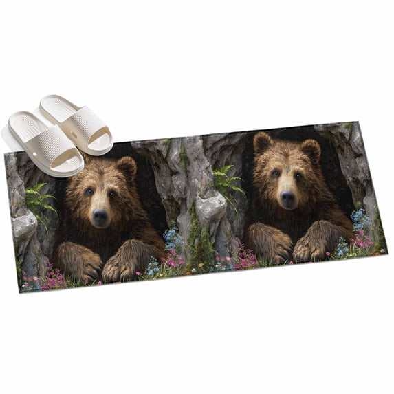 2x6ft Area Rug,Brown Bear Rustic Wildflowers Cave Washable Large Rugs ...