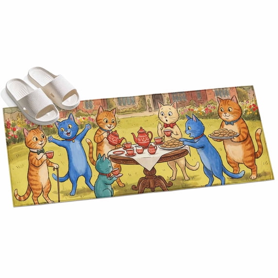 2x6ft Area Rug,Cartoon Cats Tea Party Washable Large Rugs Soft Non-Slip ...