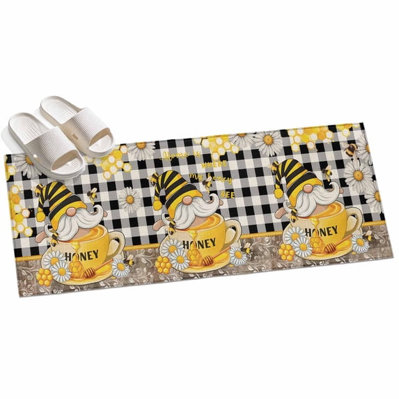 2x6ft Area Rug,Coffee Cup Bee Gnome Black Buffalo Plaid Washable Large ...
