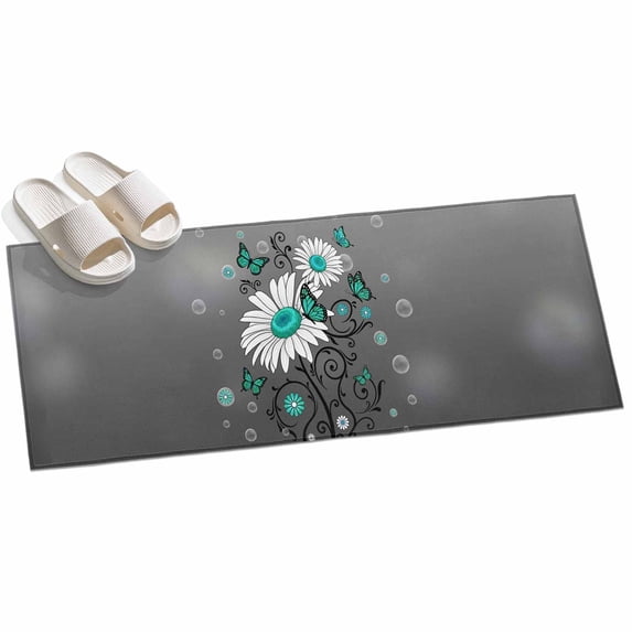 2x6ft Area Rug,Country Daisy Green Flowers Washable Large Rugs Soft Non ...
