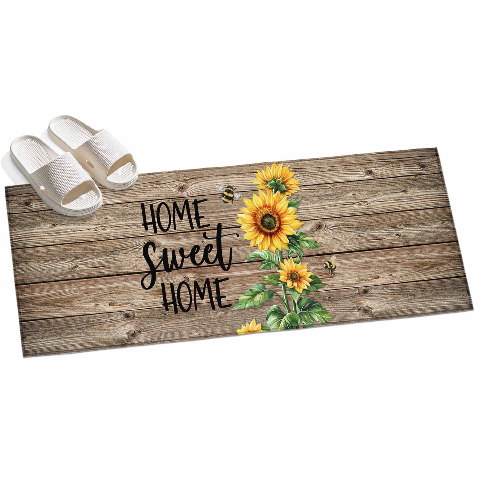 2x6ft Area Rug,Country Sunflower Bee Green Leaves Washable Large Rugs ...