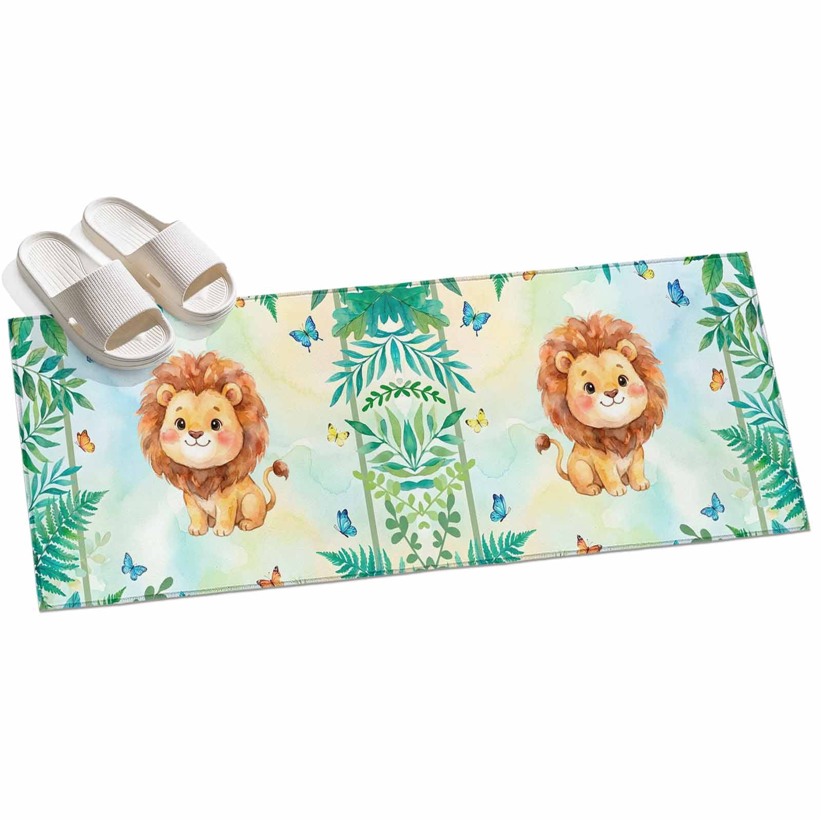 2x6ft Area Rug,Cute Lion Green Leaves Washable Large Rugs Soft Non-Slip ...