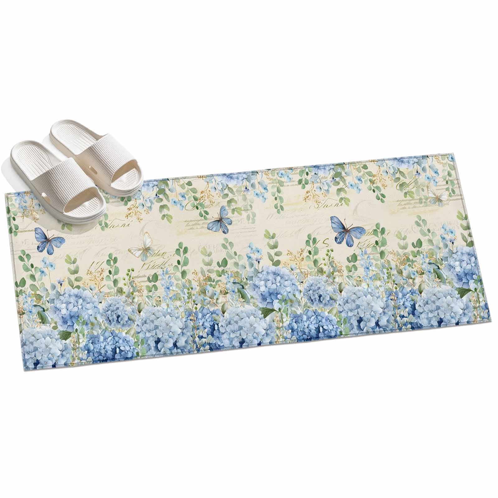 2x6ft Area Rug,Farm Blue Hydrangea Floral Butterfly Washable Large Rugs ...