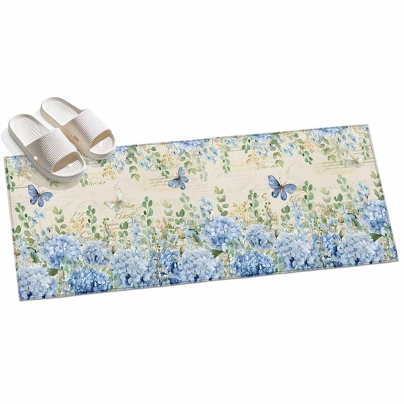 2x6ft Area Rug,Farm Blue Hydrangea Floral Butterfly Washable Large Rugs ...