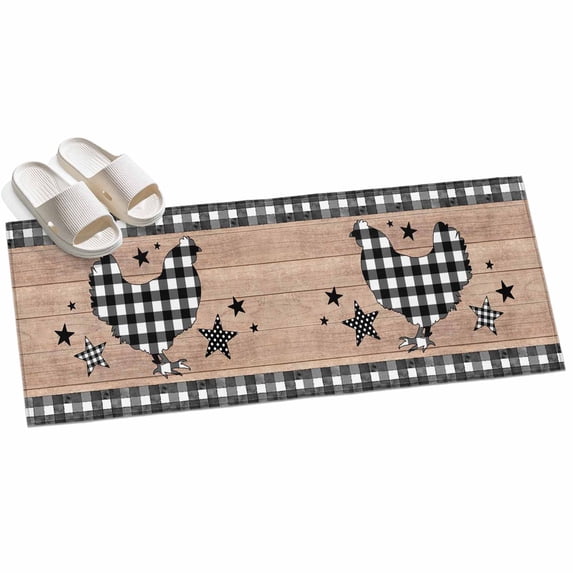 2x6ft Area Rug,Farm Chicken Star Black White Plaid Washable Large Rugs ...